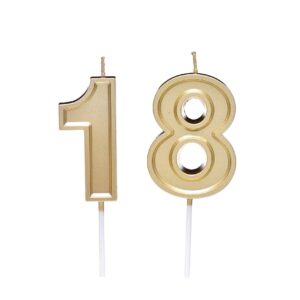 Qj-solar 2.76 inch Gold Number 18 Birthday Candles,18th Cake Topper for Birthday Decorations