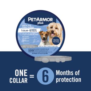 PetArmor Plus Flea & Tick Collar for Dogs, Kills Fleas & Ticks, Long Lasting Protection for 12 Months, Water Resistant, One Size Fits All, 2 Collars