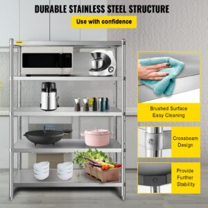 VBENLEM Stainless Steel Shelves 48x18.5 Inch 5 Tier Adjustable Shelf Storage Unit Stainless Steel Rack Shelving Heavy Duty Shelving for Kitchen Commercial Office Garage Storage 330lb Per Shelf