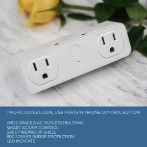 eco4life WiFi Dual Smart Plug, 2 Outlet Extenders with 2 USB Charging Port, Work with Alexa Google Home, no Hub Required (2 Outlets,2 USB Ports), ETL Certificate, White