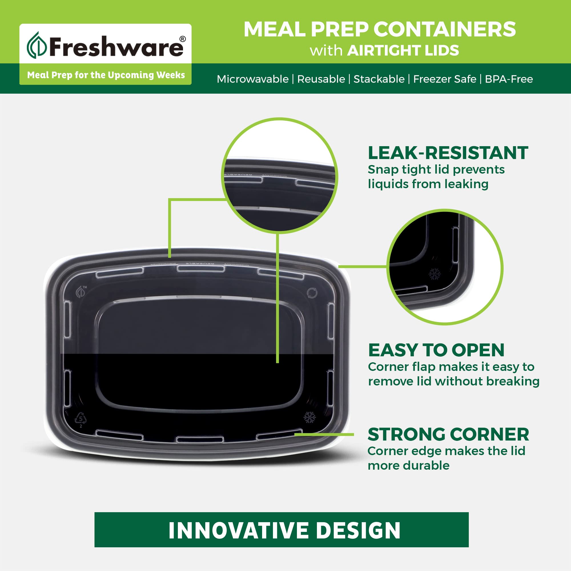 Freshware Meal Prep Containers [50 Pack] 1 Compartment Food Storage Containers with Lids, Bento Box, BPA Free, Stackable, Microwave/Dishwasher/Freezer Safe (28 oz)