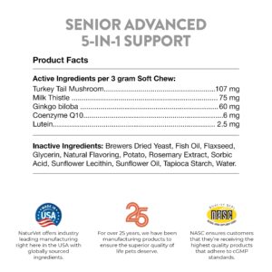 NaturVet Senior Advanced 5-in-1 Support Dog Supplement – Helps Support Immune System, Heart, Liver, Cognitive Function, Eye Health – Includes Ginkgo Biloba, Lutein – 60 Ct.