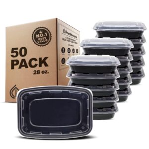 freshware meal prep containers [50 pack] 1 compartment food storage containers with lids, bento box, bpa free, stackable, microwave/dishwasher/freezer safe (28 oz)