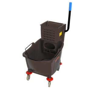 Alpine Industries Commercial Mop Bucket with Side Press Wringer - Mop Bucket with Wheels - Perfect for School, Offices, Resturants, Restrooms - 36 Qt - Brown