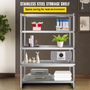 VBENLEM Stainless Steel Shelves 48x18.5 Inch 5 Tier Adjustable Shelf Storage Unit Stainless Steel Rack Shelving Heavy Duty Shelving for Kitchen Commercial Office Garage Storage 330lb Per Shelf