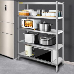 VBENLEM Stainless Steel Shelves 48x18.5 Inch 5 Tier Adjustable Shelf Storage Unit Stainless Steel Rack Shelving Heavy Duty Shelving for Kitchen Commercial Office Garage Storage 330lb Per Shelf