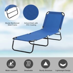 Outsunny Folding Chaise Lounge Pool Chairs, Outdoor Sun Tanning Chairs with 5-Level Reclining Back, Steel Frame for Beach, Yard, Patio, Blue