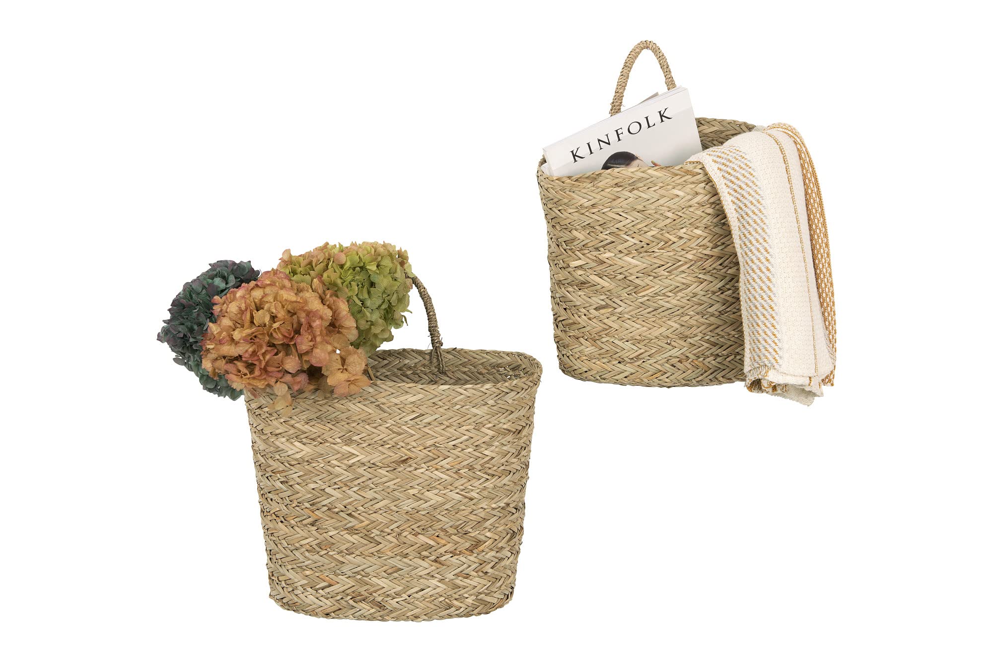 Creative Co-Op Handwoven Seagrass Wall Mount Baskets with Handles, Set of 2 Sizes, Natural