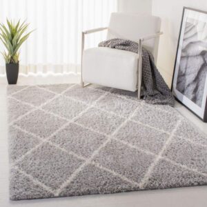 safavieh parma shag collection 3' square grey / cream pma515g moroccan trellis non-shedding living room bedroom dining room entryway plush 1.2-inch thick area rug