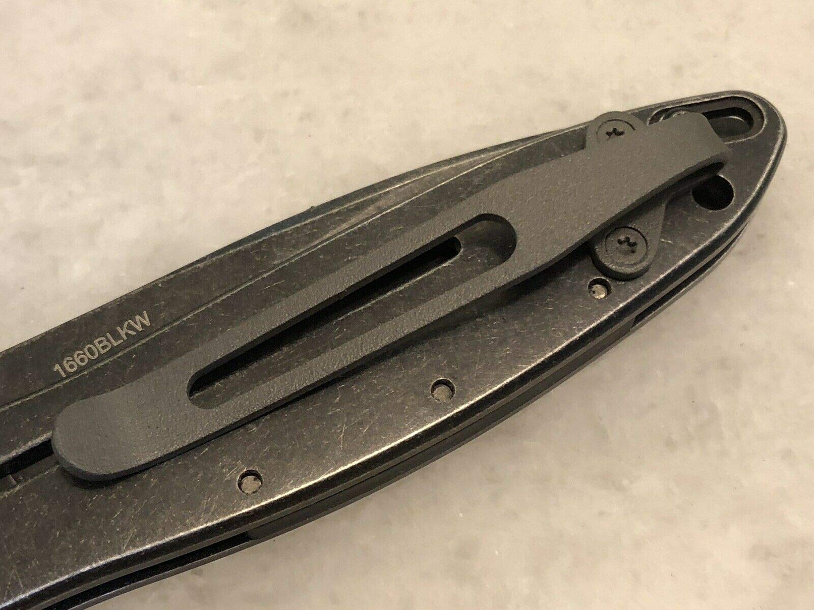 Gray Titanium Deep Pocket Clip & Screw Set For Kershaw 1660 Leek Frame Lock Only