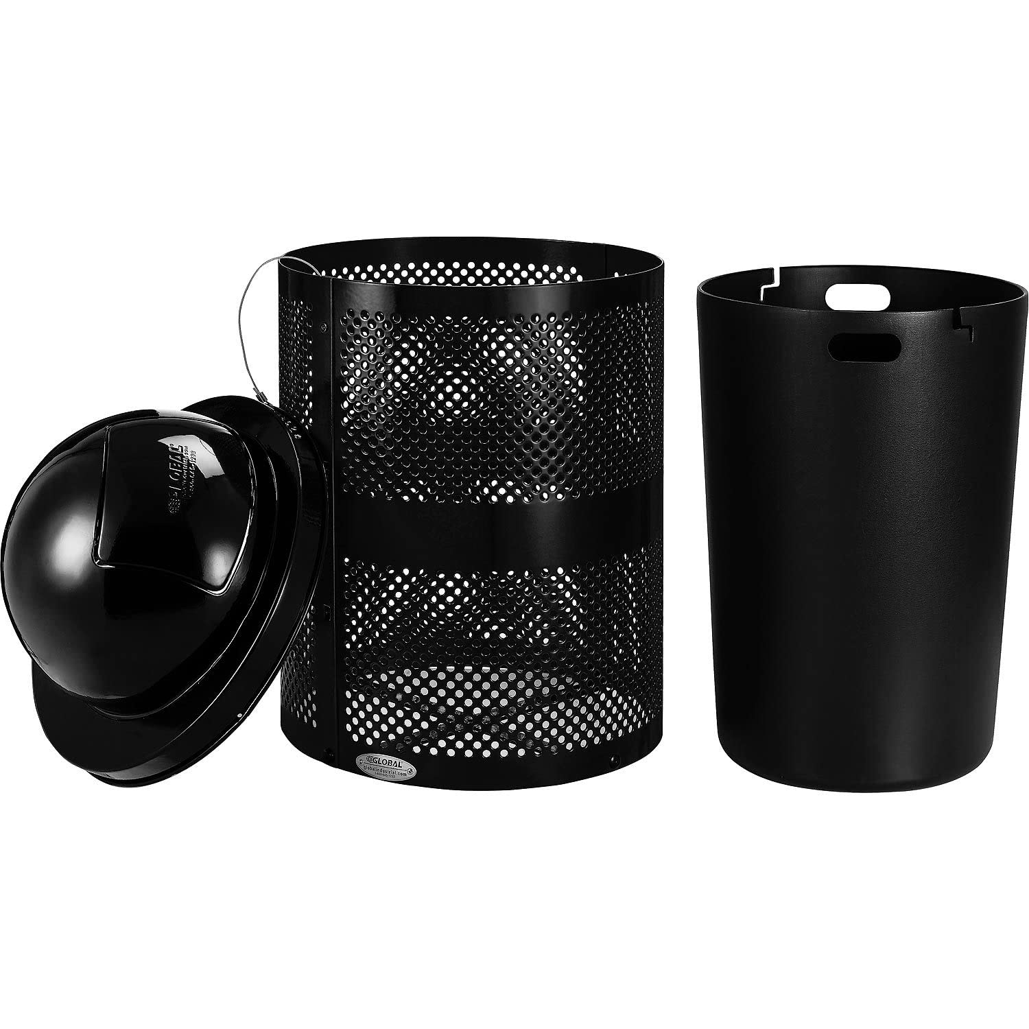 Global Industrial 36 Gallon Thermoplastic Coated Perforated Receptacle w/Dome Lid, Black