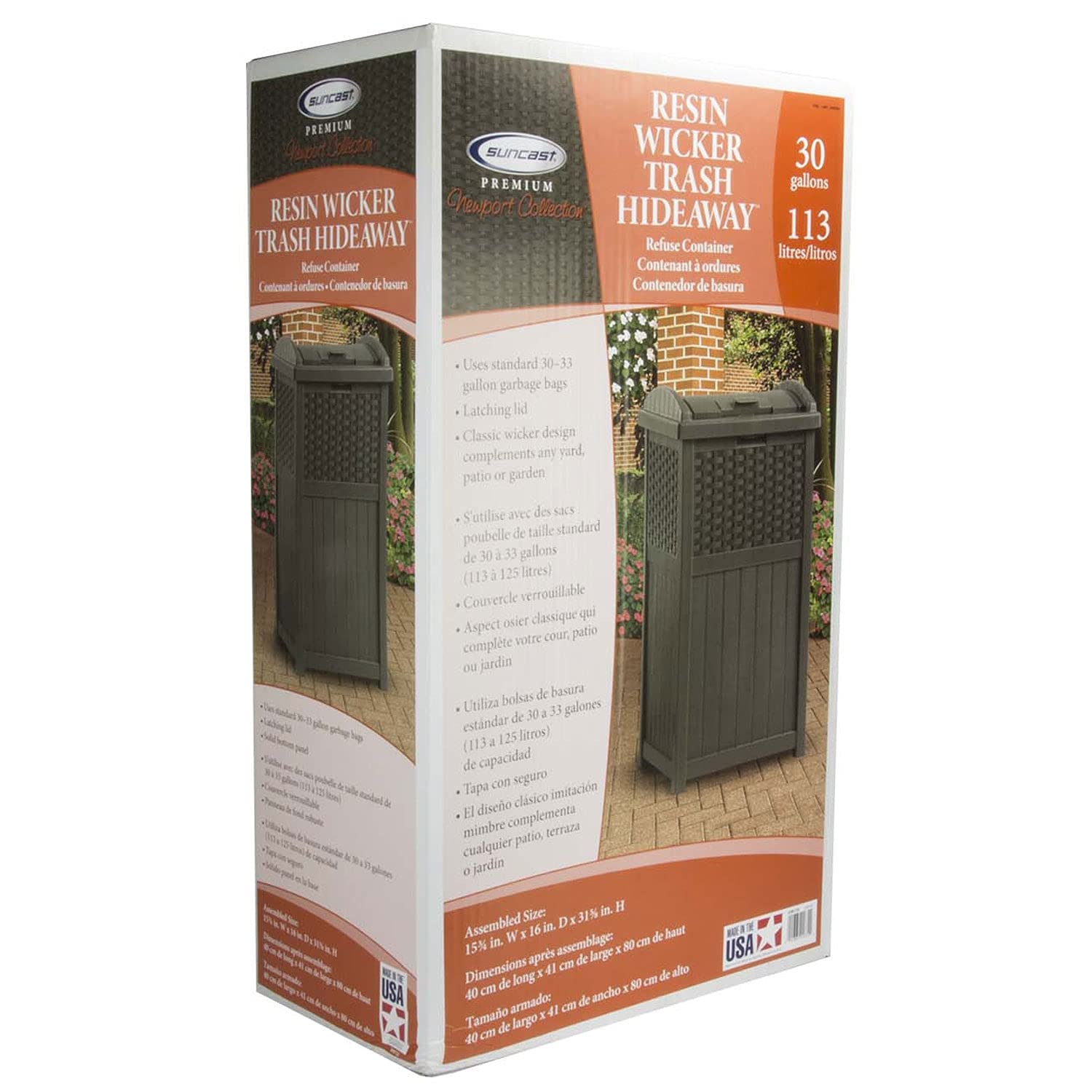 Suncast 60 Gallon Outdoor Storage Deck Box & 33 Gallon Trash Hideaway, Java