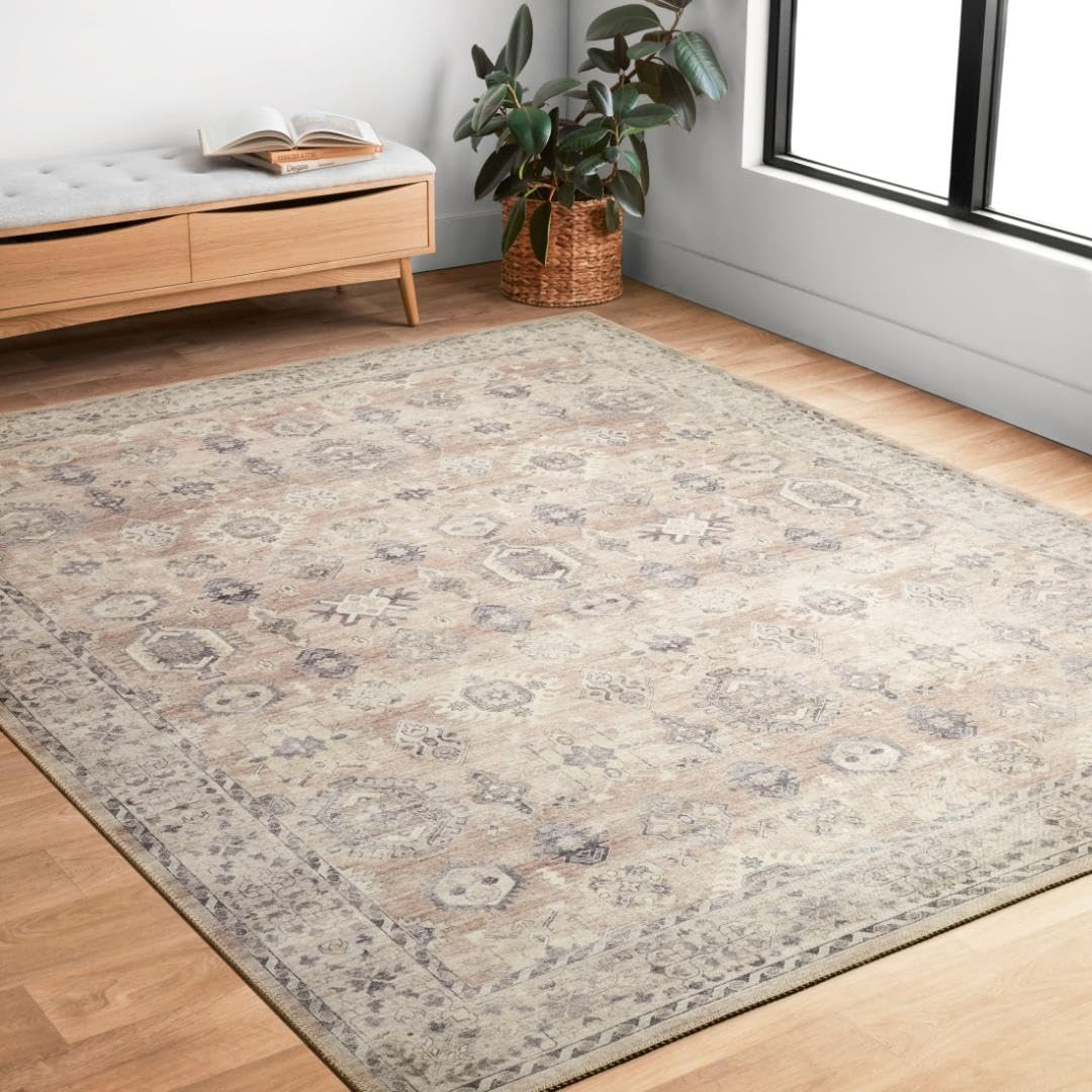 Loloi II Hathaway Collection HTH-03 Java / Multi 9'-0" x 12'-0", .25" Thick, Area Rug, Soft, Durable, Printed, Modern, Low Pile, Non-Shedding, Easy Clean, Living Room Rug