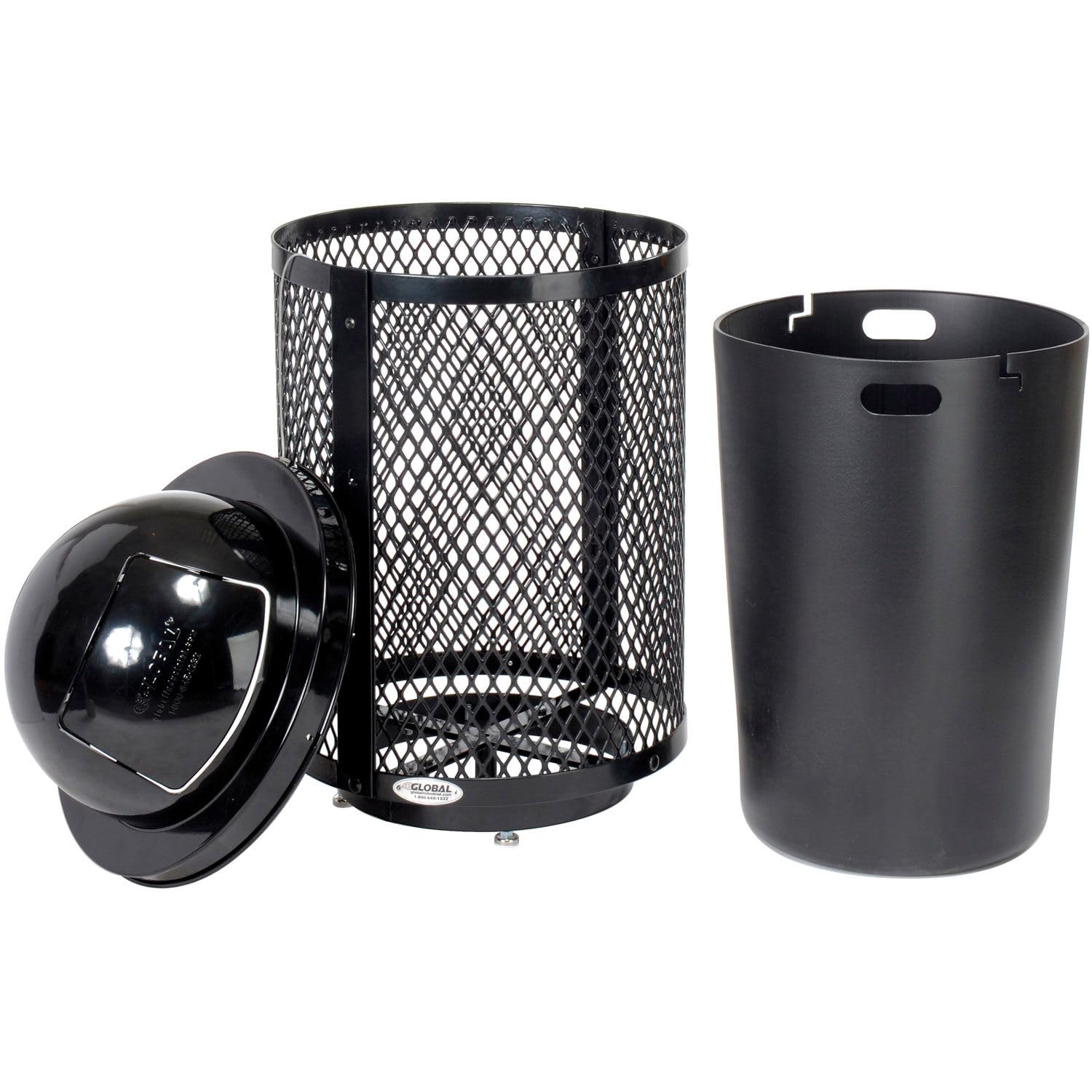 Global Industrial 32 Gallon Deluxe Thermoplastic Mesh Receptacle w/Dome Lid & Base, Black