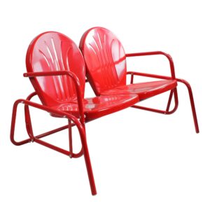 Northlight 2-Person Outdoor Retro Metal Tulip Double Glider Patio Chair, Red