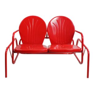 northlight 2-person outdoor retro metal tulip double glider patio chair, red