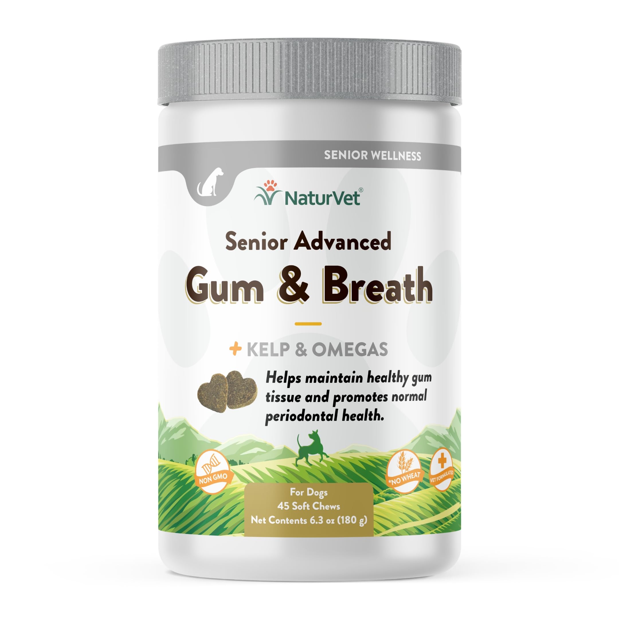 NaturVet Senior Advanced Gum & Breath Dog Supplement – Includes Peppermint, Parsley Leaf to Help Promote Periodontal Health, Fresh Breath for Dogs – 45 Ct. Soft Chews