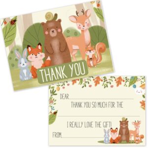 nature forest woodland animals kids fill in the blank thank you notes (20 count with envelopes) - kids thank you cards - forest creatures - bear, deer, squirrel, fox, bunny rabbit, snail