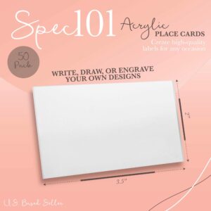 Spec101 Acrylic Place Cards - 2 x 3.5 Inch Rectangle Acrylic Blanks for Acrylic Signs and Table Place Cards, 50Pc