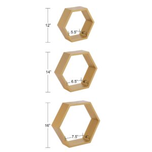 kate and laurel putnam hexagon shelf, set of 3, gold, dynamic geometric wall decor and storage