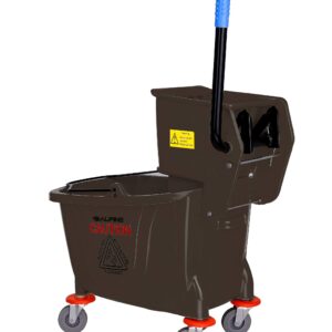 Alpine Industries Commercial Mop Bucket with Side Press Wringer - Mop Bucket with Wheels - Perfect for School, Offices, Resturants, Restrooms - 36 Qt - Brown