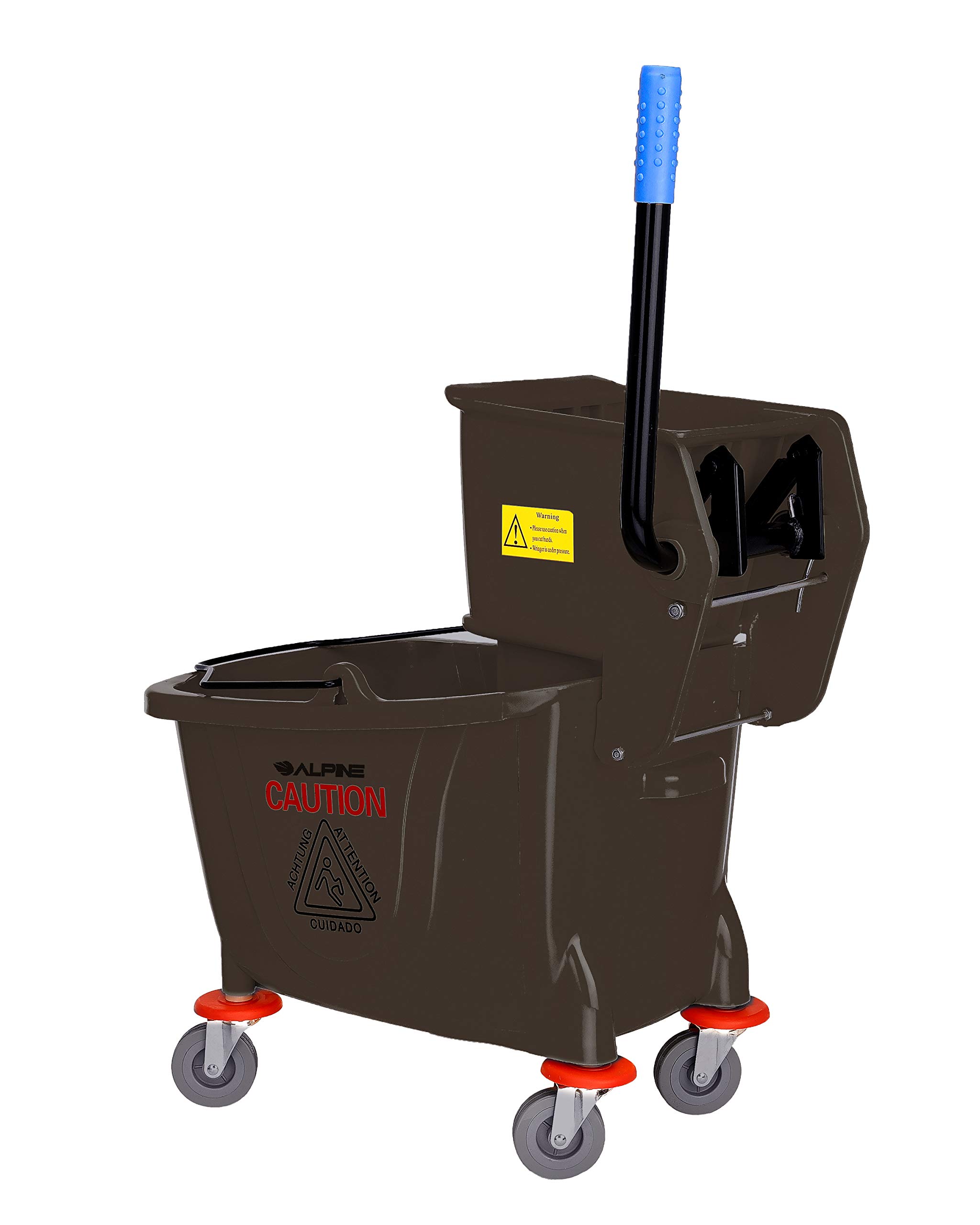 Alpine Industries Commercial Mop Bucket with Side Press Wringer - Mop Bucket with Wheels - Perfect for School, Offices, Resturants, Restrooms - 36 Qt - Brown