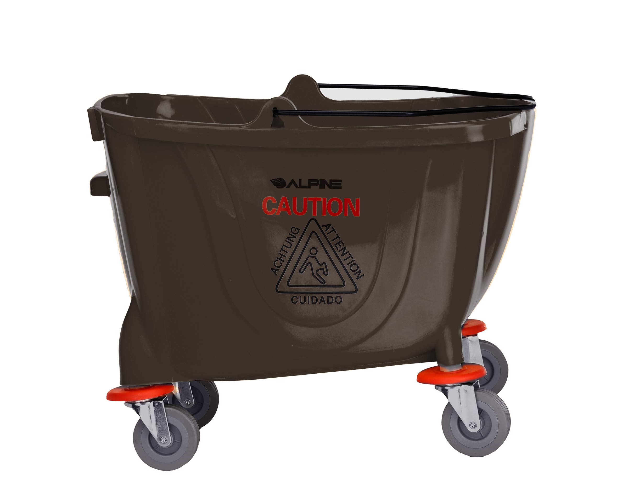 Alpine Industries Commercial Mop Bucket with Side Press Wringer - Mop Bucket with Wheels - Perfect for School, Offices, Resturants, Restrooms - 36 Qt - Brown