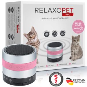 relaxopet pro, relaxation trainer for cats, stress relief and calming device for cats helps with cat anxiety, reduces destructive behavior, spraying, scratching. subliminal sound calming aid