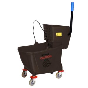 alpine industries commercial mop bucket with side press wringer - mop bucket with wheels - perfect for school, offices, resturants, restrooms - 36 qt - brown