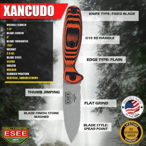 ESEE Xancudo S35V, Orange/Black G-10 3D Handle, Black Sheath (Orange/Black G-10, No Hole)