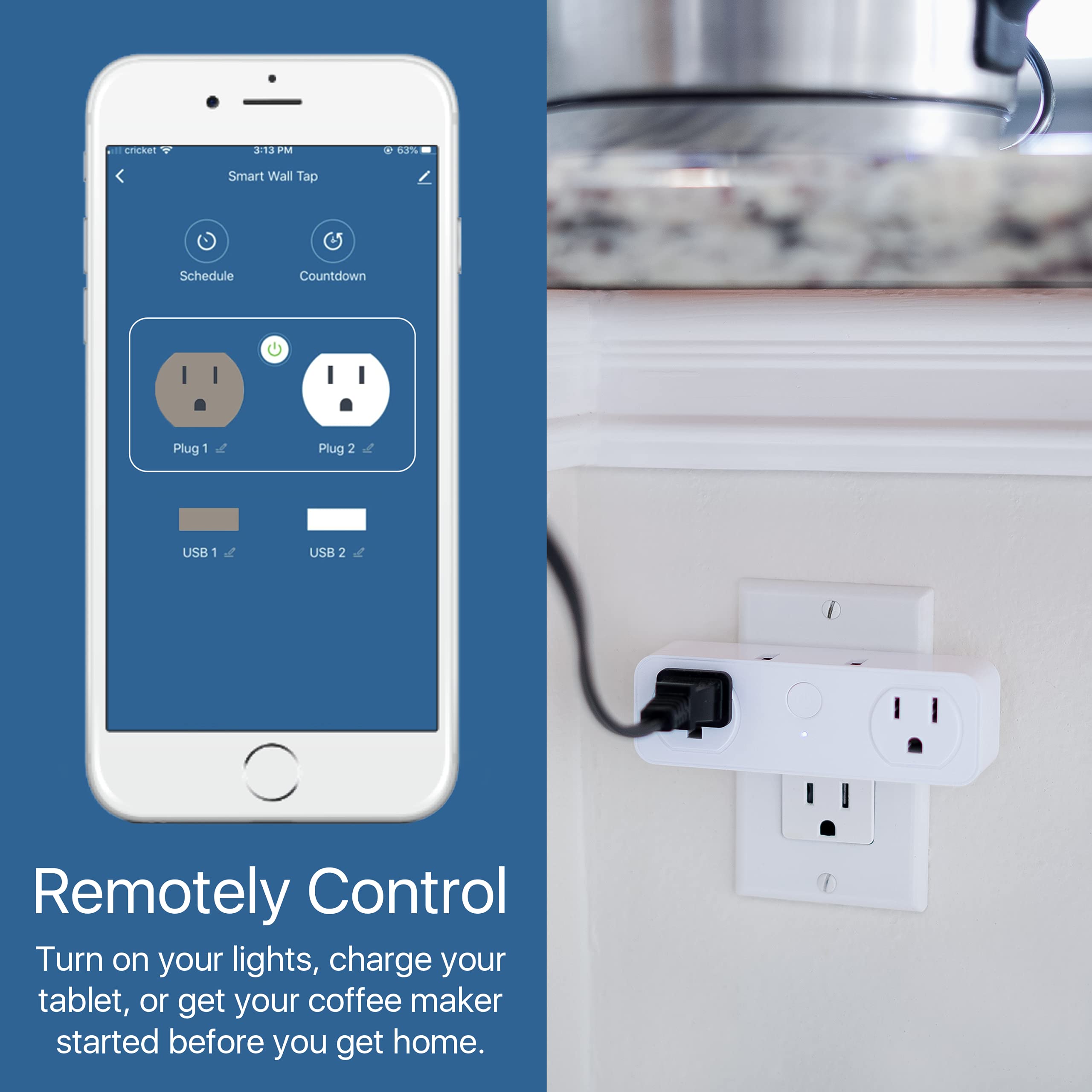 eco4life WiFi Dual Smart Plug, 2 Outlet Extenders with 2 USB Charging Port, Work with Alexa Google Home, no Hub Required (2 Outlets,2 USB Ports), ETL Certificate, White