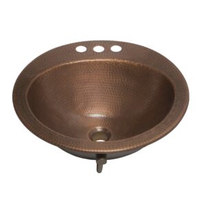 19" drop-in copper bath sink - x 6.5" brown round metal finish lead-free rust resistant