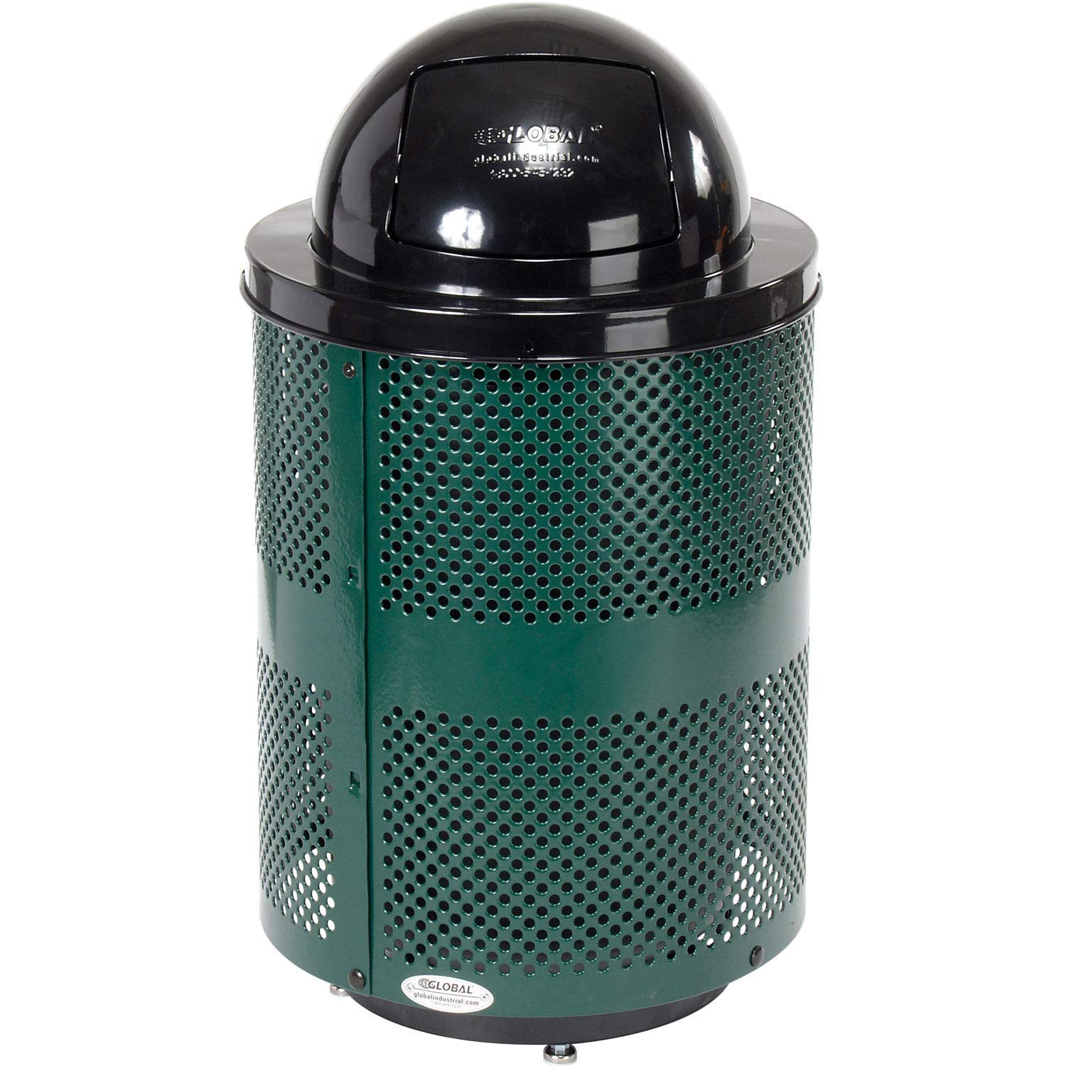 Global Industrial 36 Gallon Deluxe Thermoplastic Perforated Receptacle w/Dome & Base, Green