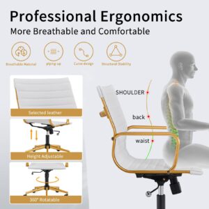 LUXMOD Ergonomic Computer Chair – Ultimate Comfort for Long Hours – Adjustable Swivel White and Gold Desk Chair – Ideal for Home Office – Stylish Gold Office Chair