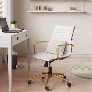 luxmod ergonomic computer chair – ultimate comfort for long hours – adjustable swivel white and gold desk chair – ideal for home office – stylish gold office chair