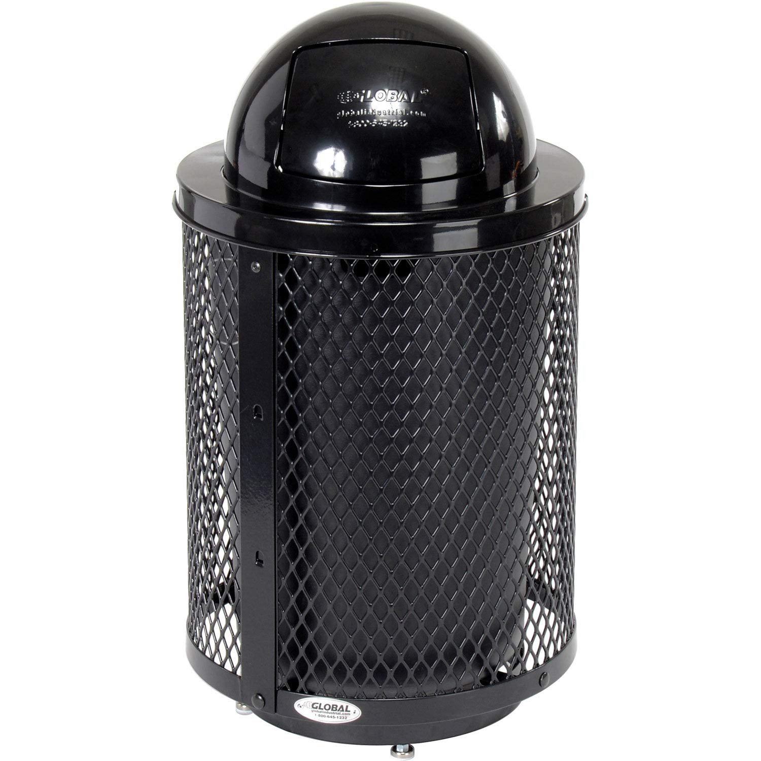 Global Industrial 32 Gallon Deluxe Thermoplastic Mesh Receptacle w/Dome Lid & Base, Black