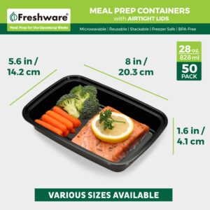 Freshware Meal Prep Containers [50 Pack] 1 Compartment Food Storage Containers with Lids, Bento Box, BPA Free, Stackable, Microwave/Dishwasher/Freezer Safe (28 oz)