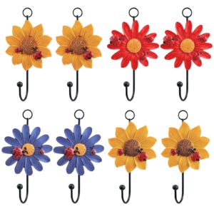 notakia 8pcs resin daisy flower wall hooks decoration hanging coat hooks vintage art printing iron hook key hat towel wall mounts hooks home decor