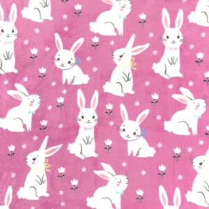 Spring Fleece Throw Blanket: Spring Bunnies and Flowers, Soft Cozy Velvet Fleece, Pink Blue White, 50" x 60" Inch for Girls and Boys (Spring Bunny)