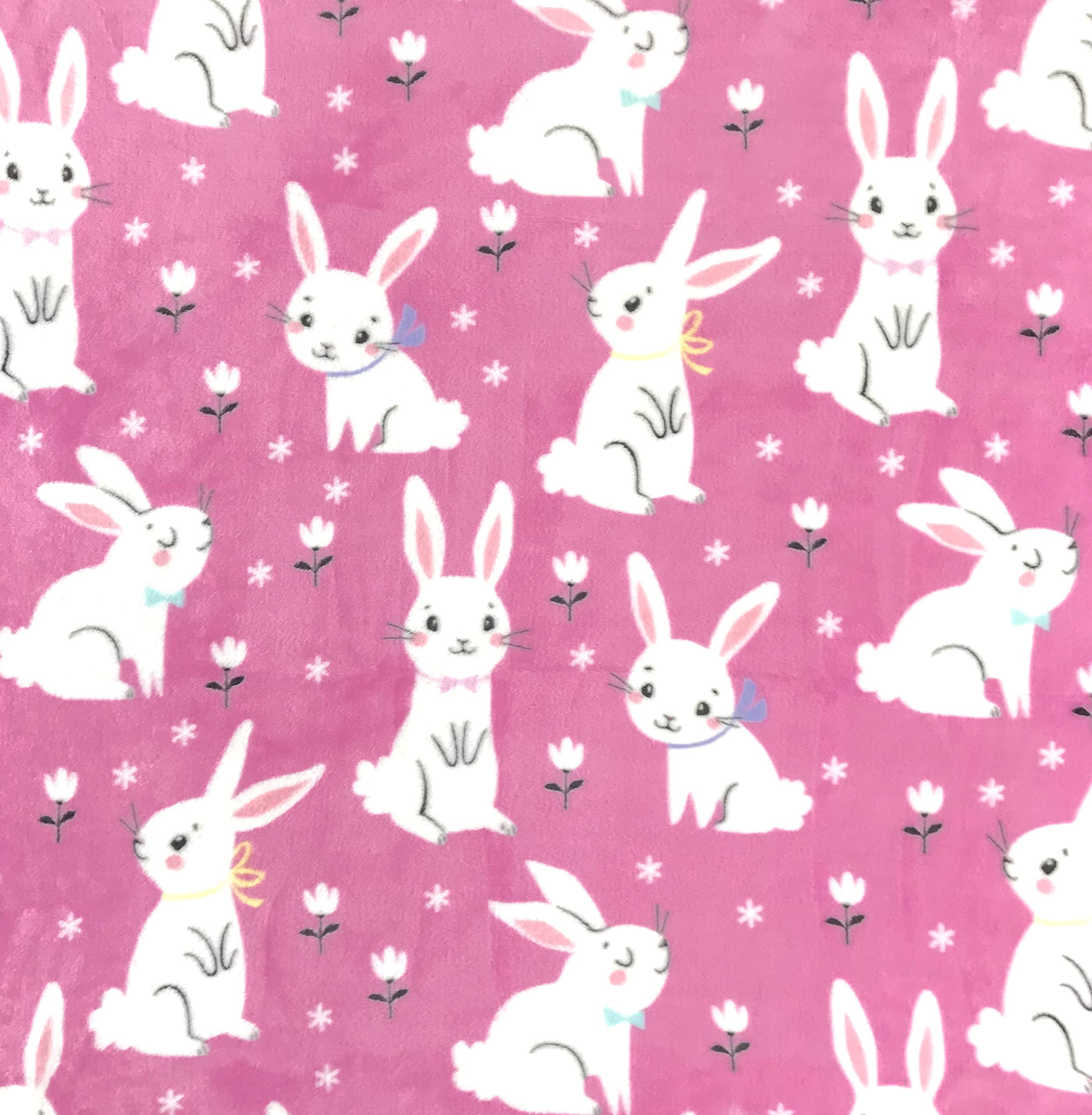 Spring Fleece Throw Blanket: Spring Bunnies and Flowers, Soft Cozy Velvet Fleece, Pink Blue White, 50" x 60" Inch for Girls and Boys (Spring Bunny)