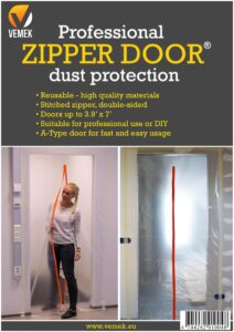 professional zipper door, dust protection wall, barrier for dust containment - heavy-duty construction access door - plastic sheeting temporary door, zipper barrier room seal - reusable doorway