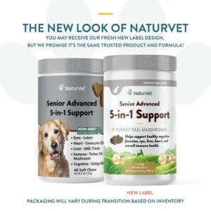 NaturVet Senior Advanced 5-in-1 Support Dog Supplement – Helps Support Immune System, Heart, Liver, Cognitive Function, Eye Health – Includes Ginkgo Biloba, Lutein – 60 Ct.