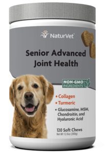 naturvet senior advanced joint health dog supplement – includes glucosamine, msm, chondroitin, collagen – helps supports canine joint health function – 120 ct. soft chews