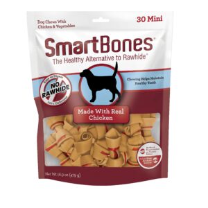 smartbones with chicken mini chews 30 count, rawhide-free chews for dogs, no artificial preservatives or flavors added, 16.9 oz (sbc-00309)