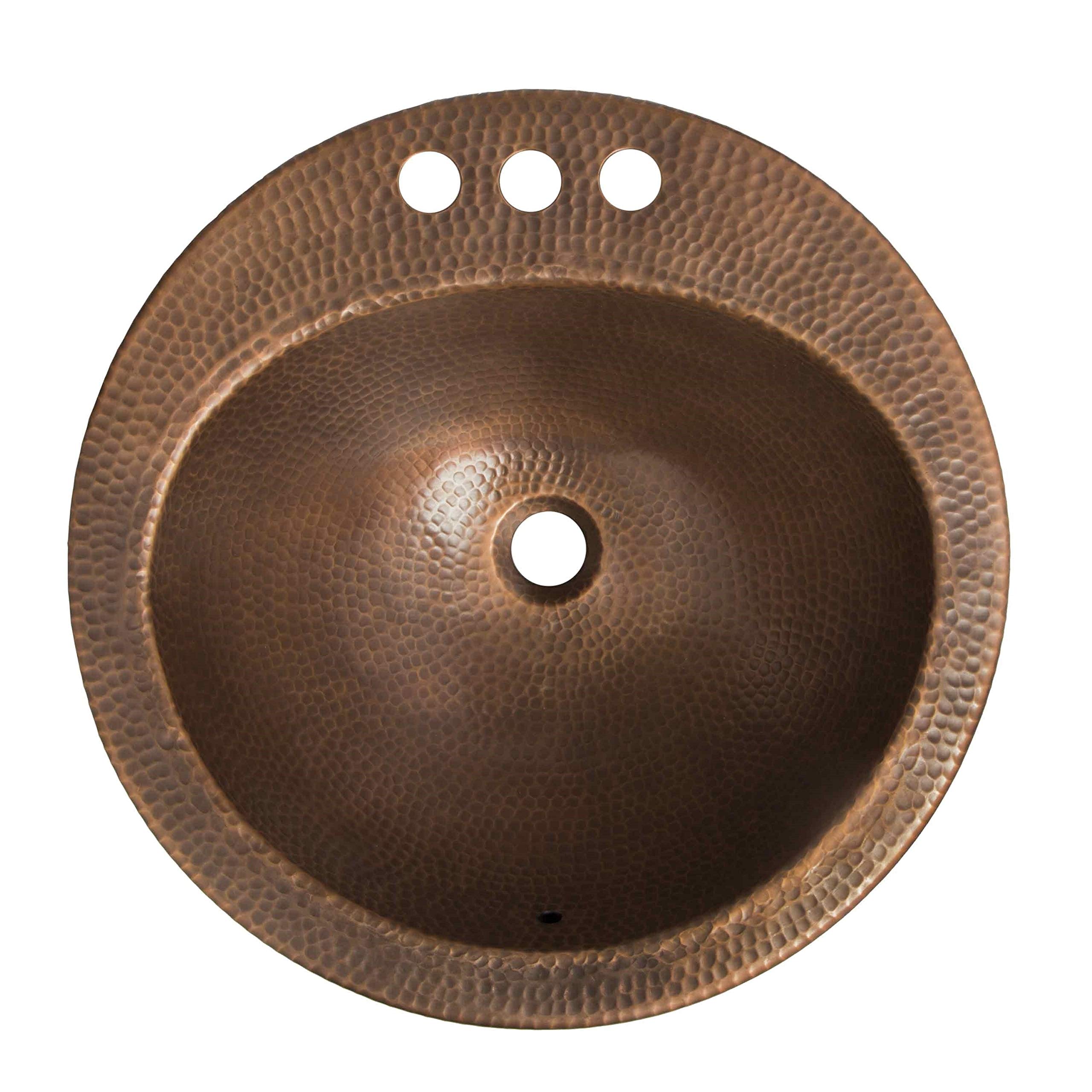 19" Drop-in Copper Bath Sink - X 6.5" Brown Round Metal Finish Lead-free Rust Resistant