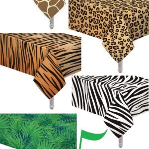 Oojami 5 Pack Animal Safari Theme Zoo Print Table Cover Animal Theme Tablecloth Party Supplies/Ideal for Birthday Parties, Animal Theme Party, Baby Showers, Zoo Jungle Safari Themed Party