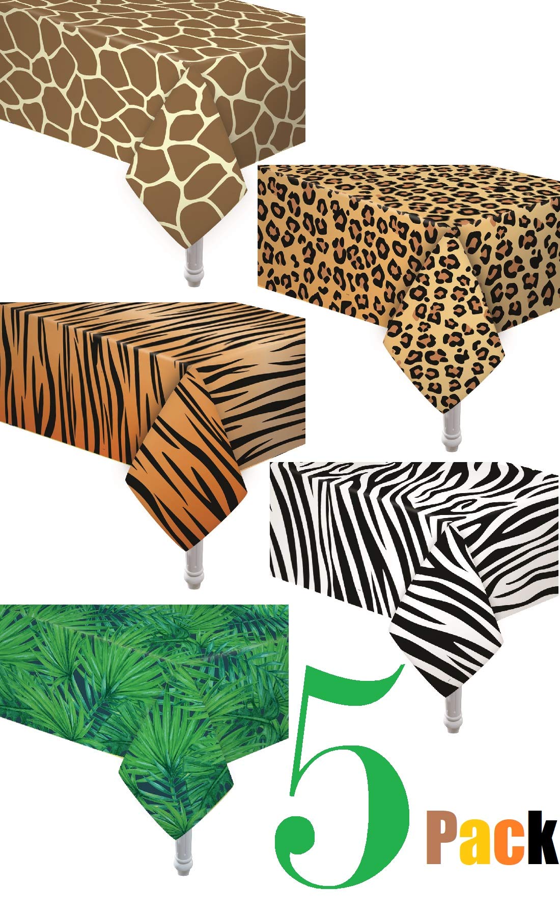 Oojami 5 Pack Animal Safari Theme Zoo Print Table Cover Animal Theme Tablecloth Party Supplies/Ideal for Birthday Parties, Animal Theme Party, Baby Showers, Zoo Jungle Safari Themed Party