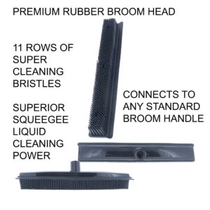 Premium Heavy Duty Rubber Broom Head- Indoor Outdoor Pet Hair Removal Carpets Rugs Squeegee Tile Vinyl Floors- 12'