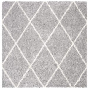 SAFAVIEH Parma Shag Collection 3' Square Grey / Cream PMA515G Moroccan Trellis Non-Shedding Living Room Bedroom Dining Room Entryway Plush 1.2-inch Thick Area Rug