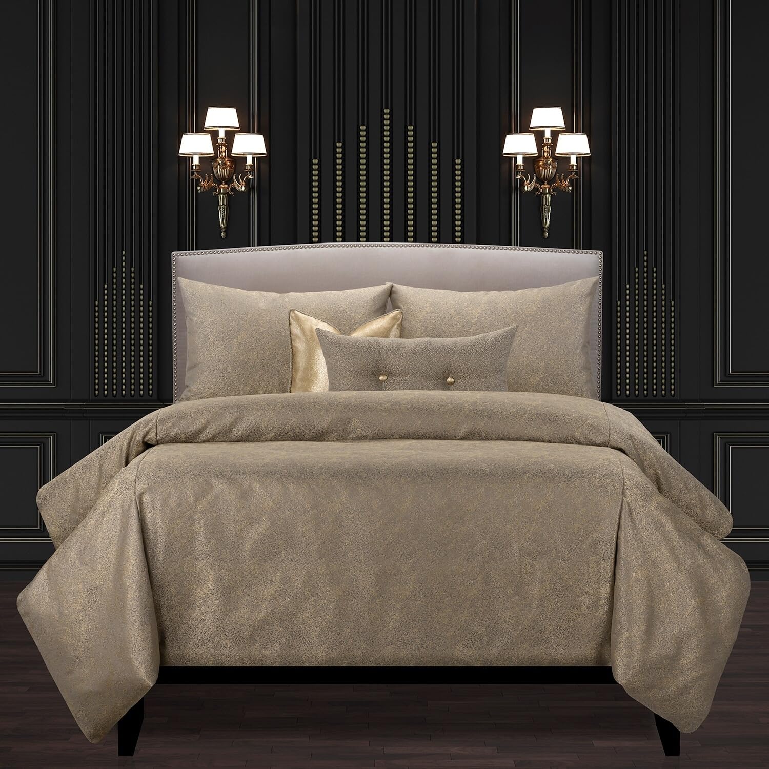 Overstock F Scott Fitzgerald Jazz Club Bronze Luxury Duvet Cover and Insert Set King 6 Piece